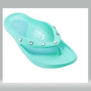 Cheeks by Tony Womens Size 7 Green Jeweled Rubber Health Sandals Flip ...